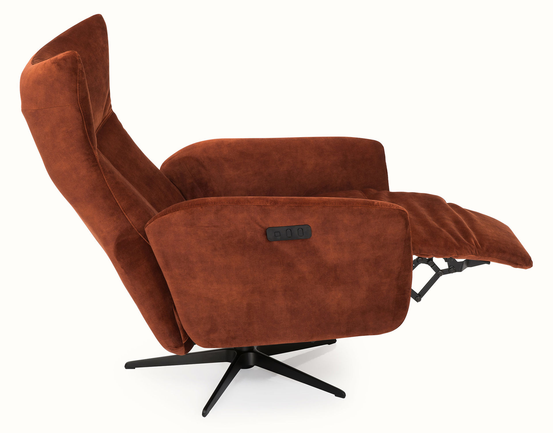 MIAMI Reclinerfåtölj m inbyggd pall elman. tyg Adore 3156 copper, fot ...